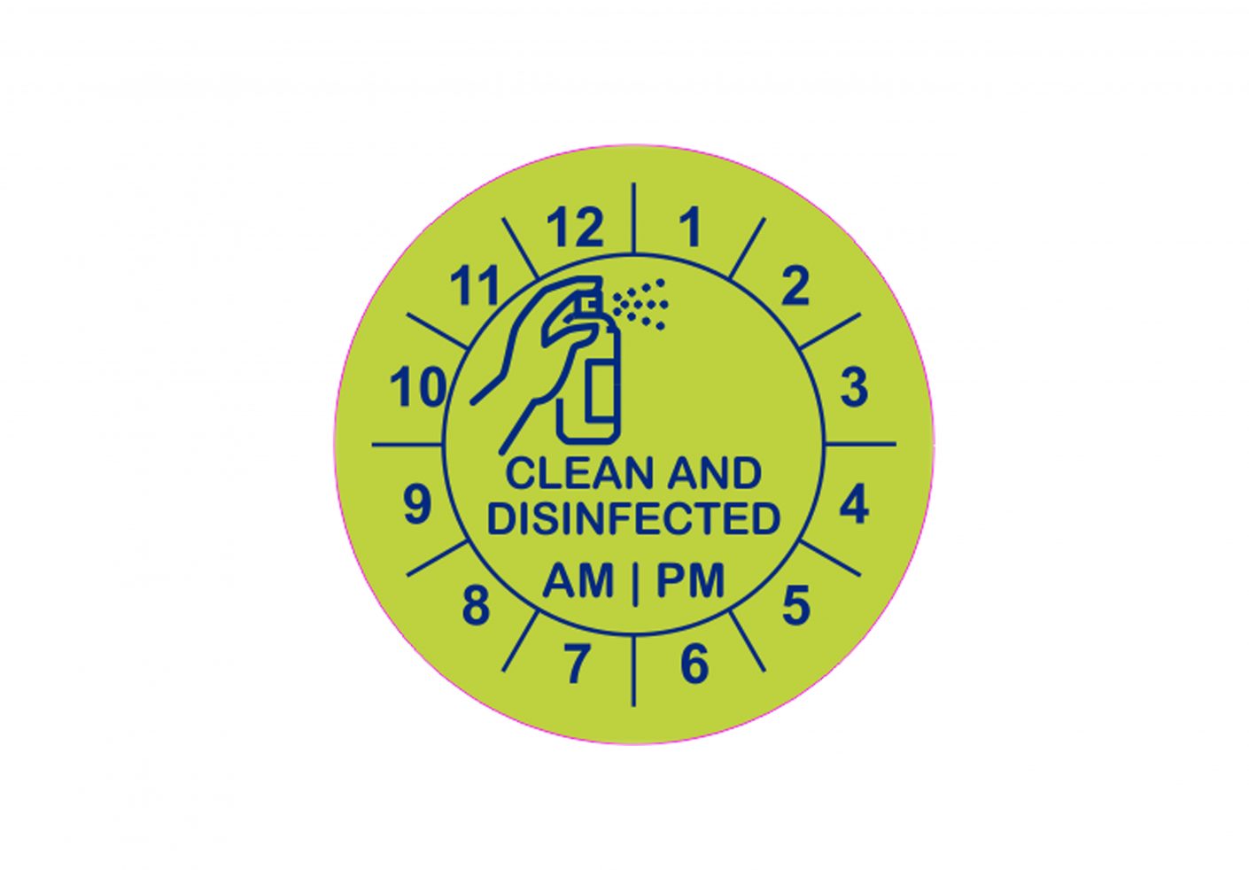 Clean & Disinfected Clock Labels - 500 per roll • Harfield Tableware